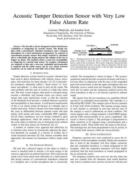 Pdf Acoustic Tamper Detection Sensor With Very Low False Alarm Rate