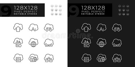 Cloud For Data Processing Pixel Perfect Linear Icons Set For Dark