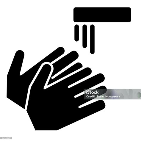 손을 씻으세요 단단한 아이콘 코로나바이러스 예방 개념 흰색 배경에 탭 표지판 아래에서 손을 씻고 모바일용 글리프에서