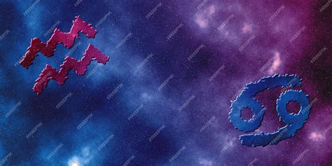 Símbolos Del Horóscopo De Compatibilidad De Acuario Y Cáncer Foto Premium