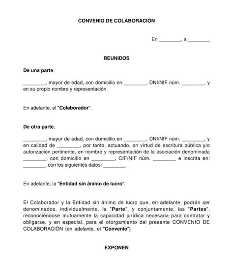 Convenio De Colaboración Entre Empresa Y Una Entidad Sin Ánimo De Lucro