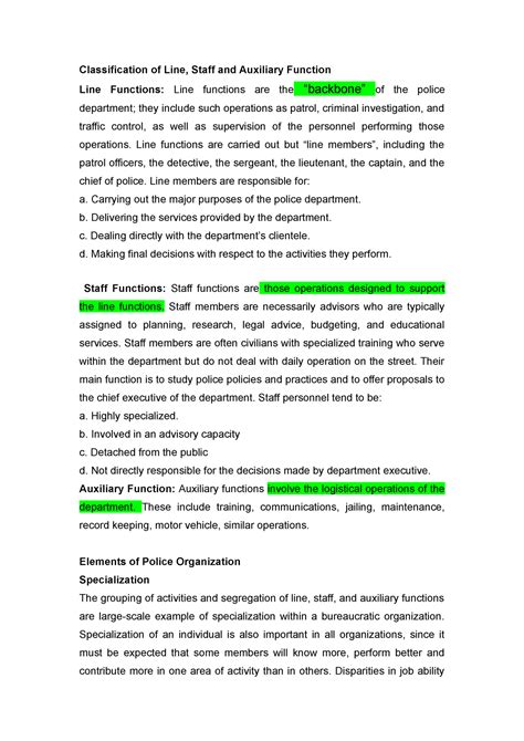 Classification Of Line Staff And Auxiliary Function Line Functions