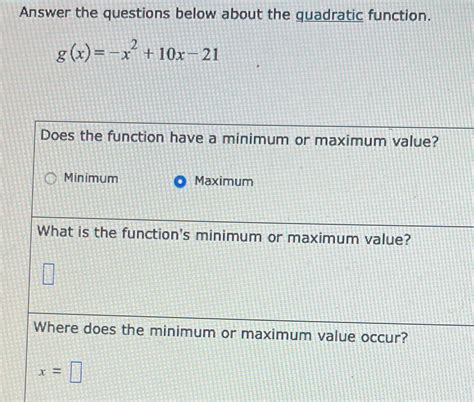 Solved Answer The Questions Below About The Quadratic Chegg