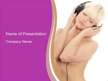 Headphone Wearing Topless Woman Posing On White Background PowerPoint Template Backgrounds