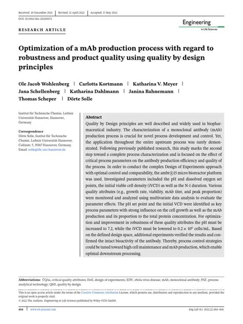 Optimization Of Mab Production Process Pdf