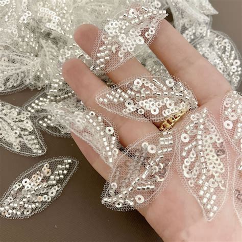 Bridal Leaves Appliques Sparkling Lace Appliques Bridal Wedding