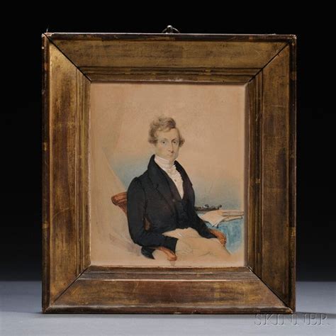 American School 19th Century Portrait Of A Young Man With Books And