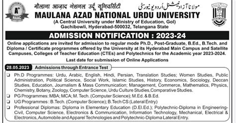 Manuu Admissions 2023 Applications Invited For Ug Pg Phd Admissions