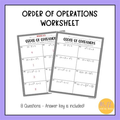 Simplifying Expressions By Order Of Operations Worksheet Homework Free