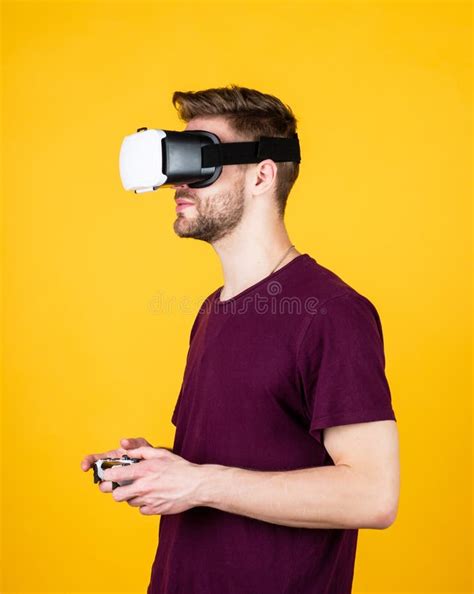 Testing New Technologies Man With Glasses Of Virtual Reality Future Technology Stock Image