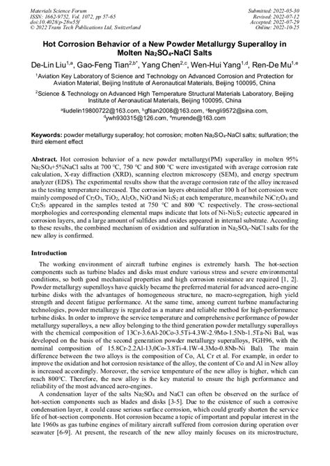 Hot Corrosion Behavior Of A New Powder Metallurgy Superalloy In Molten Na2so4 NaСl Salts