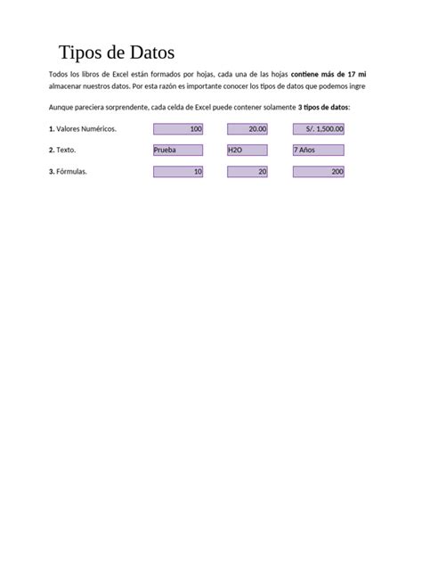 Clase 2 Tipos De Datos Pdf Microsoft Excel Informática