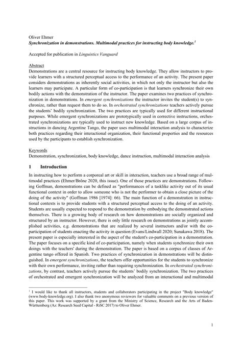 Pdf Synchronization In Demonstrations Multimodal Practices For