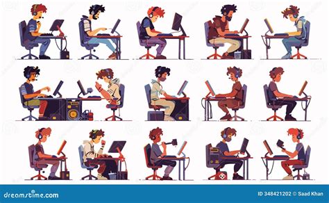 Professional Video Game Developer Designing Characters For Gameplay Stock Illustration