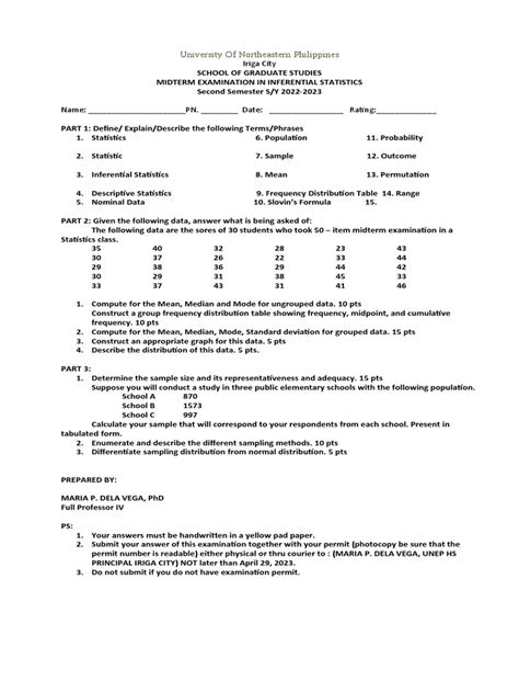 Midterm Exam In Inferential Statistics Pdf