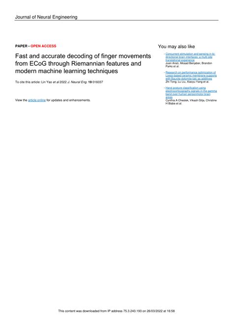 Pdf Fast And Accurate Decoding Of Finger Movements From Ecog Through