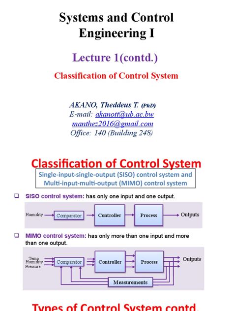 Week 1 - L1 (B) - Classification of Control System | PDF | Control Theory | Differential Equations
