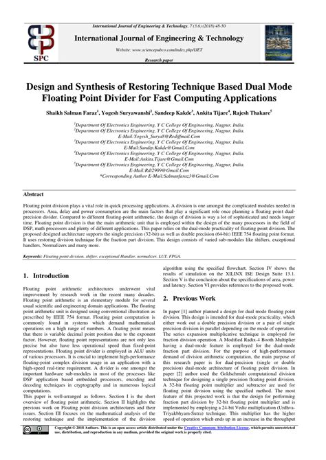 pdf design and synthesis of restoring technique based dual mode floating point divider for