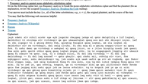 Frequency Analysis Against Mono Alphabetic Chegg Com