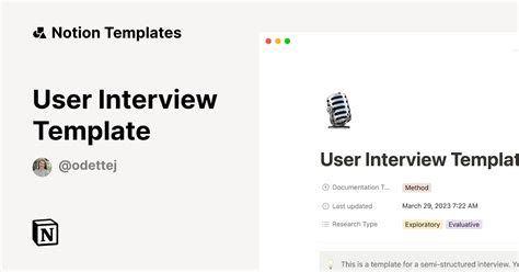 User Interview Template By Odette Jansen Notion Template