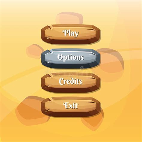 Wooden Buttons Set For Game Ui Vector Cartoon Illustrations Stock