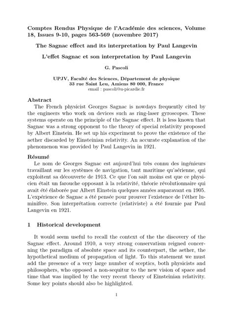 The Sagnac Effect And Its Interpretation By Paul L Pdf Luminiferous Aether Theory Of