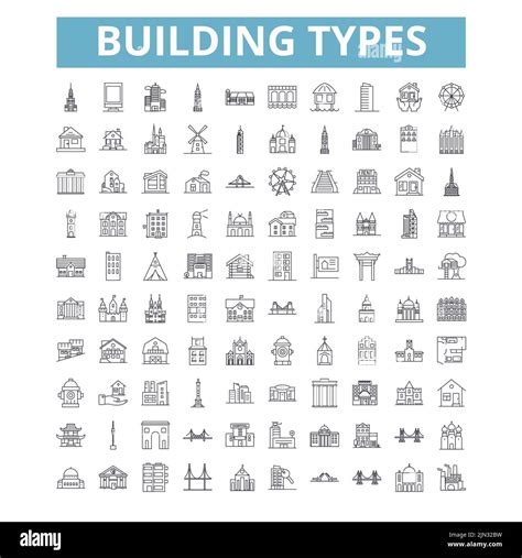 Building Types Icons Line Symbols Web Signs Vector Set Isolated