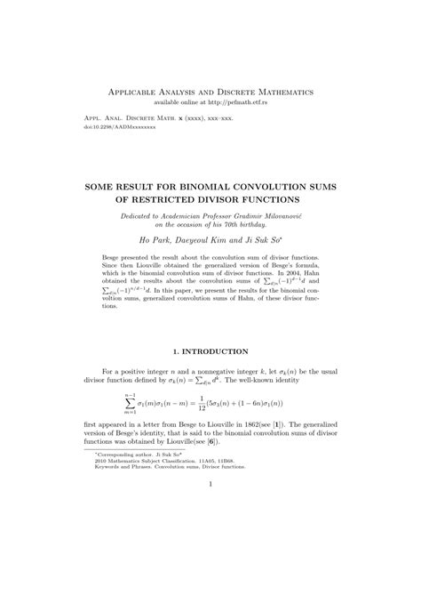 Pdf Some Result For Binomial Convolution Sums Of Restricted Divisor