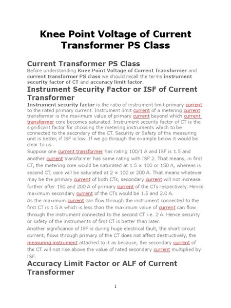 An Overview Of Knee Point Voltage And Ps Class For Current Transformers Used In Differential