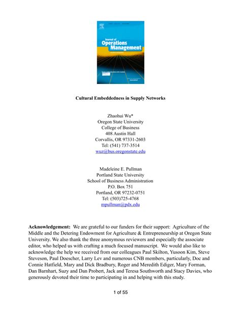 Pdf Cultural Embeddedness In Supply Networks