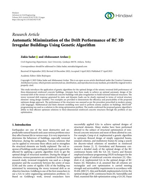 Pdf Automatic Minimization Of The Drift Performance Of Rc 3d