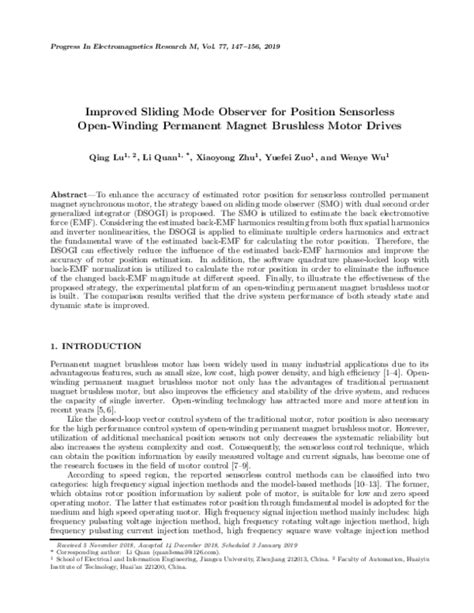 Pdf Improved Sliding Mode Observer For Position Sensorless Open Winding Permanent Magnet