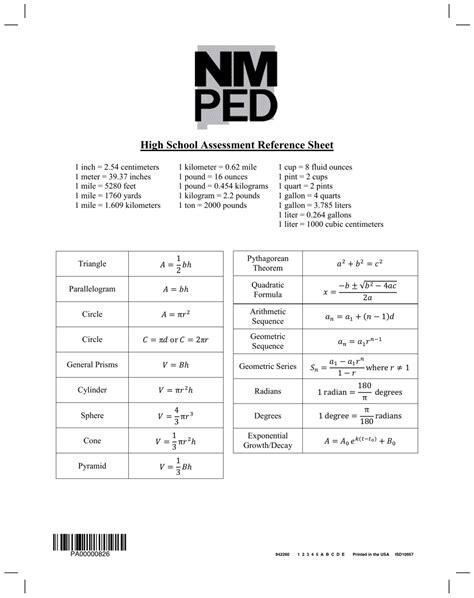 High School Math Reference Sheet Download Printable Pdf Templateroller