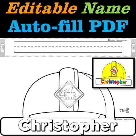 Construction Worker Hat Editable Name Made By Teachers