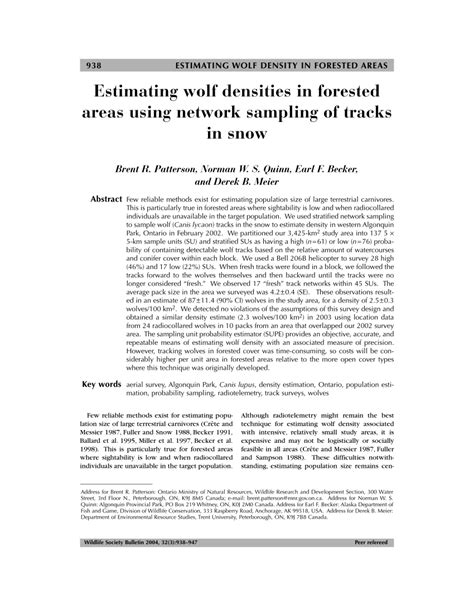 Pdf Estimating Wolf Densities In Forested Areas Using Network Sampling Of Tracks In Snow