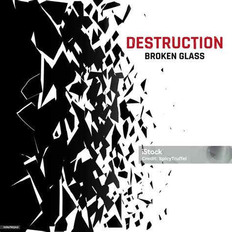 깨진 유리가 파편을 산산조각냅니다 창문 폭발 파괴 후 파편을 분해하십시오 검은 색 폭발 입자 파편이 충돌합니다 깨지기 쉬운