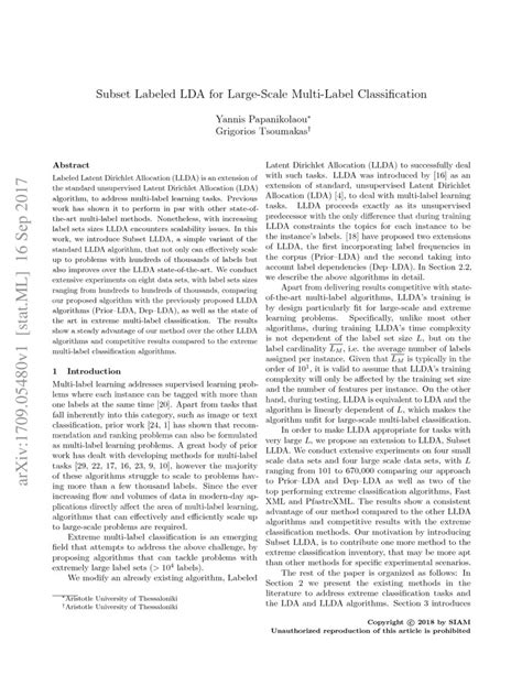 Subset Labeled Lda For Large Scale Multi Label Classification Deepai