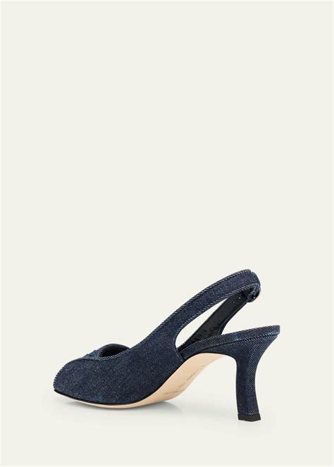 Manolo Blahnik Lonike Denim Slingback Sandals Bergdorf Goodman