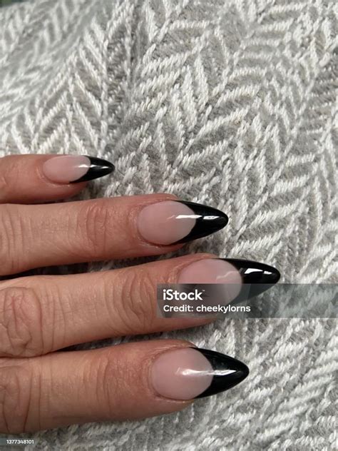 아크릴 적용 네일 아트에서 발톱 포인트 트렌디 한 네일 디자인 블랙 팁 프랑스 매니큐어 갈고리 발톱에 대한 스톡 사진 및 기타 이미지 갈고리 발톱 검은색 긴 Istock