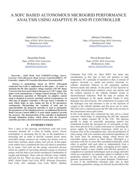 Pdf A Sofc Based Autonomous Microgrid Performance Analysis Using