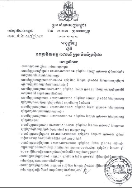 អនុក្រឹត្យ ស្តីពី នគរូបនីយកម្ម រាជធានី ក្រុង និងទីប្រជុំជន សាលាឌីជីថល