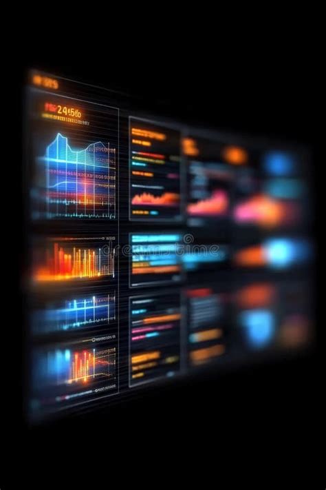 digital data visualization interface with glowing charts graphs and