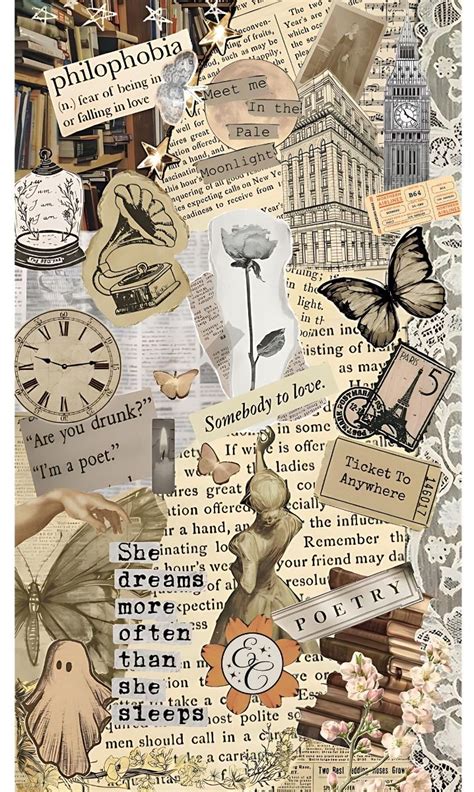 Vintage Collage Wallpaper Library Romance Poetry Aesthetic Antique