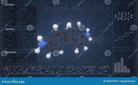 Overview Of The Molecule Of Benzidine On The Computer Screen 3d Rendering Stock Illustration