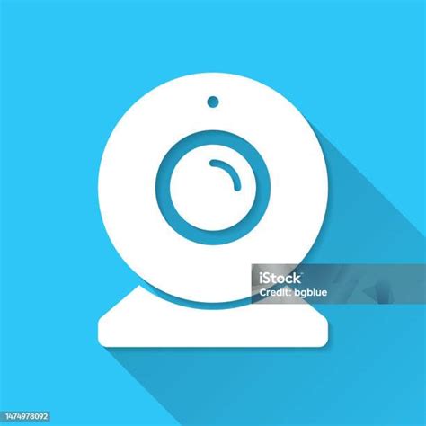 웹캠 파란색 배경에 아이콘 긴 그림자가 있는 평면 디자인 보안 카메라에 대한 스톡 벡터 아트 및 기타 이미지 보안 카메라