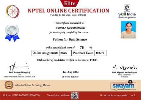 kusumanjali vemula on linkedin python datascience nptel iitmadras