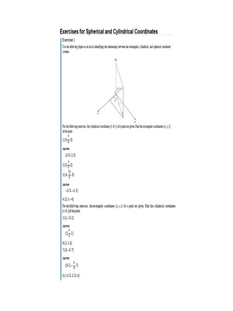 Problems For Cylindrical And Spherical Coordinates Pdf Coordinate System Sphere