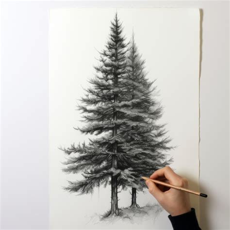 Premium Photo Hyperrealistic Pencil Drawing Of A Pine Tree With Exacting Precision