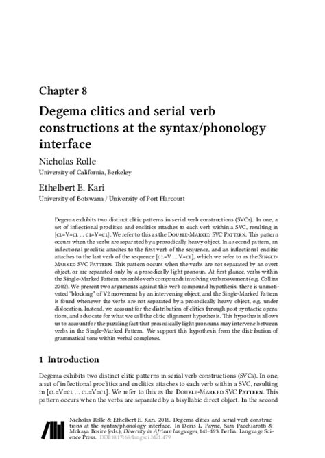 Pdf Degema Clitics And Serial Verb Constructions At The Syntax
