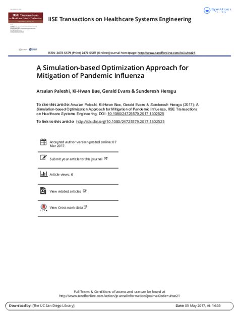 Pdf A Simulation Based Optimization Approach For Mitigation Of Pandemic Influenza